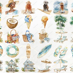 Watercolor Beach PNG Summer Clipart PNG Ocean Lover Clipart Beach ...