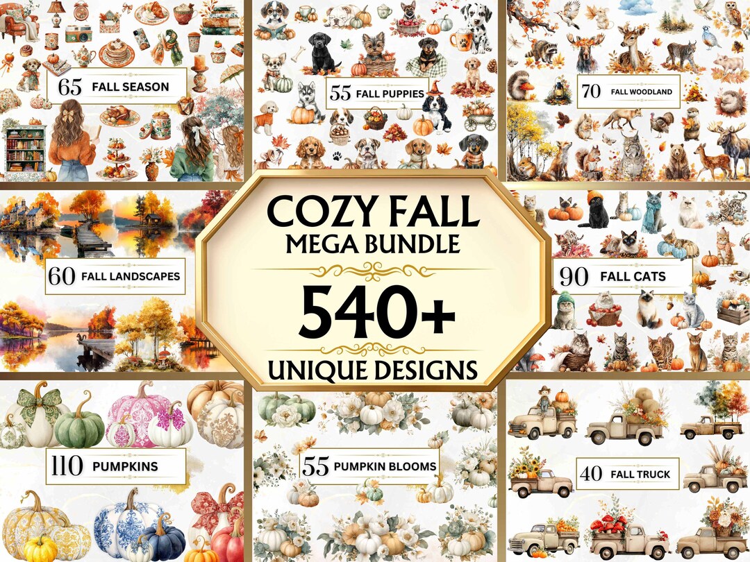 Cozy Fall Clipart Mega Bundle Watercolor Autumn Clipart PNG Fall ...