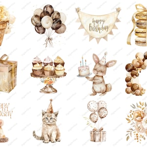 Boho Birthday Clipart Bundle Watercolor Birthday PNG Party Clipart ...