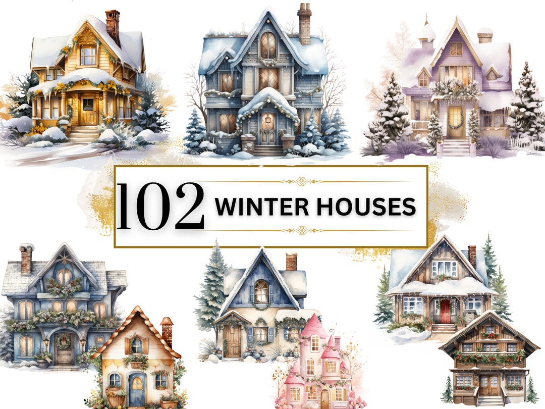 Winter Houses Clipart - 102 Watercolor Winter Clipart Pngs, Winter PNG ...