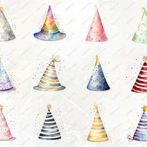 Party Clipart Watercolor Party Hats PNG Birthday Hats Clipart Colourful ...