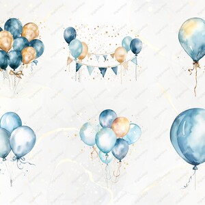 Blue Birthday Clipart Bundle- 138 Watercolor Birthday Pngs, Birthday ...