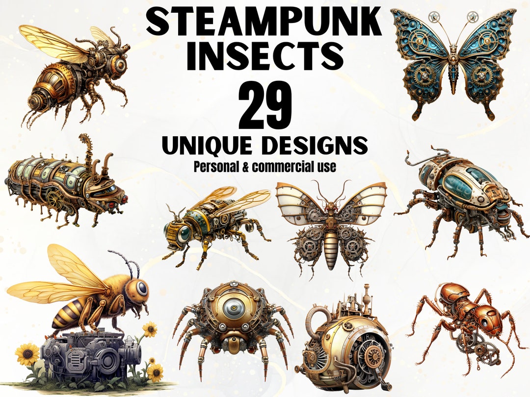 Steampunk Insects Clipart Bundle - 29 Watercolor Steampunk Pngs ...