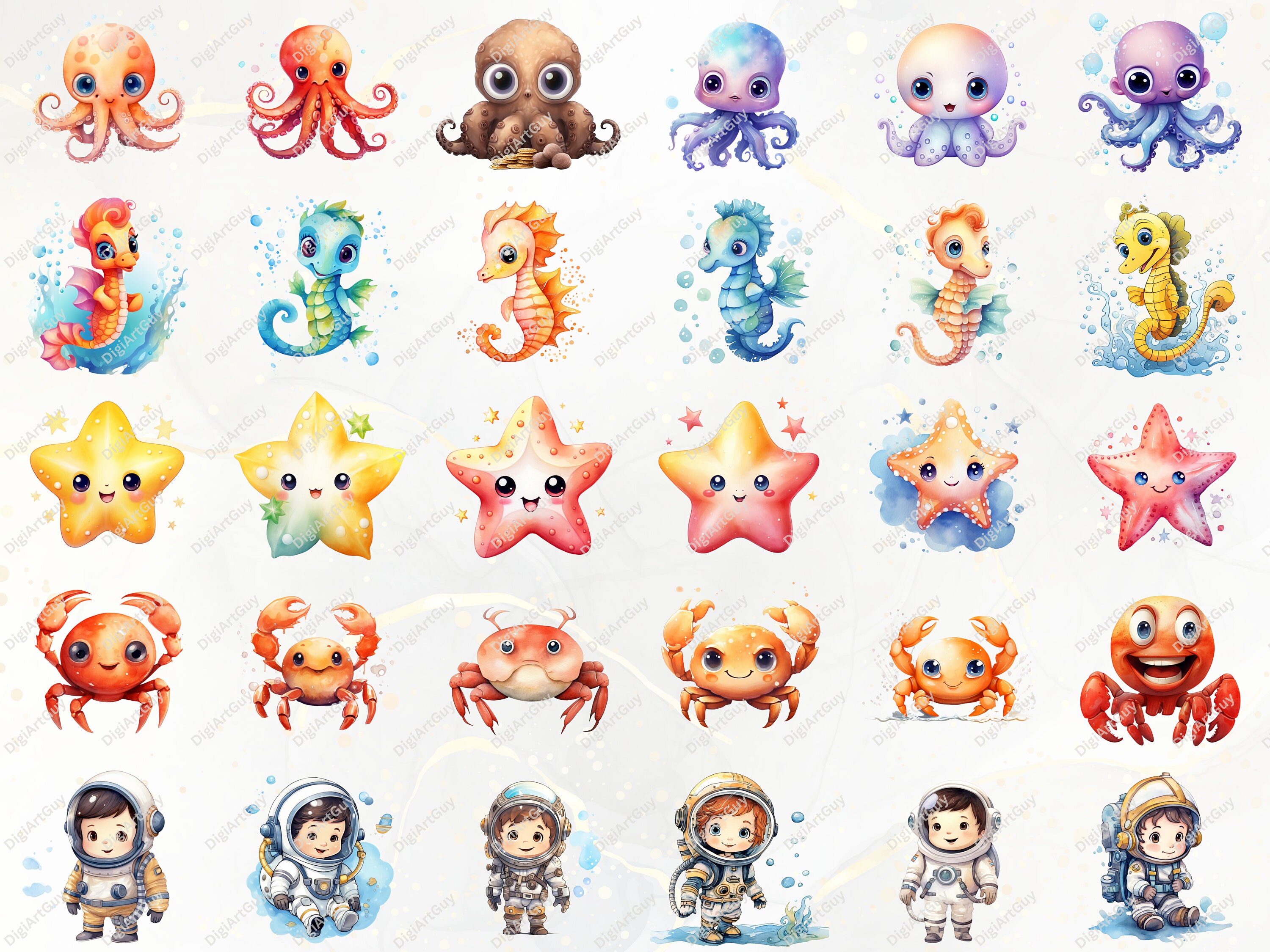 Cute Sea Creatures Clipart - 80 Sea Animals Clipart , Under the Sea PNG ...