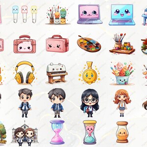 Kawaii Clipart Bundle - 180 Cute Kawaii PNG Clipart Set, Cute School ...