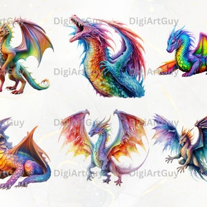 Rainbow Dragons Clipart Bundle - 80 Rainbow Dragon Pngs, Dragon Clipart ...