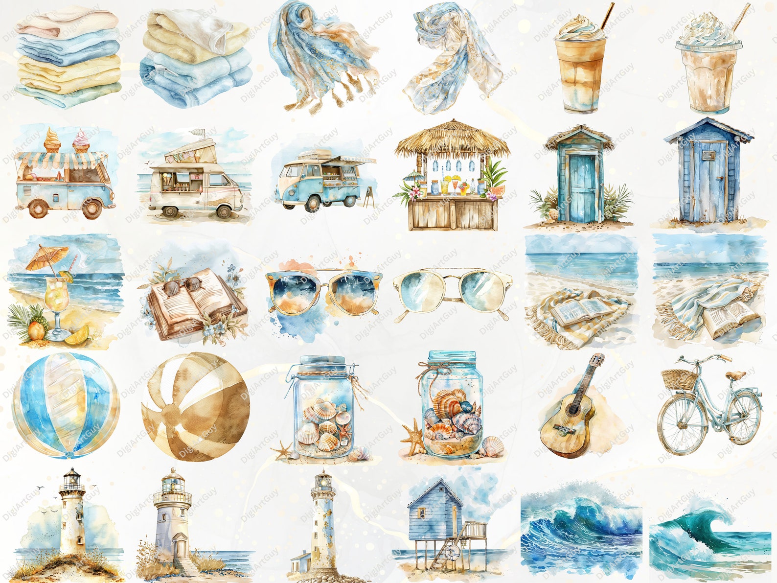 Watercolor Beach PNG Summer Clipart PNG Ocean Lover Clipart Beach ...