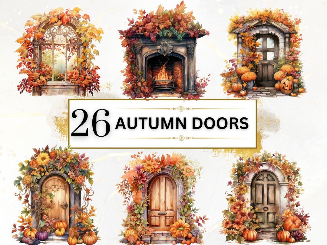 Autumn Door Bundle - 26 Fall Clipart Pngs, Fall Watercolor Clipart ...