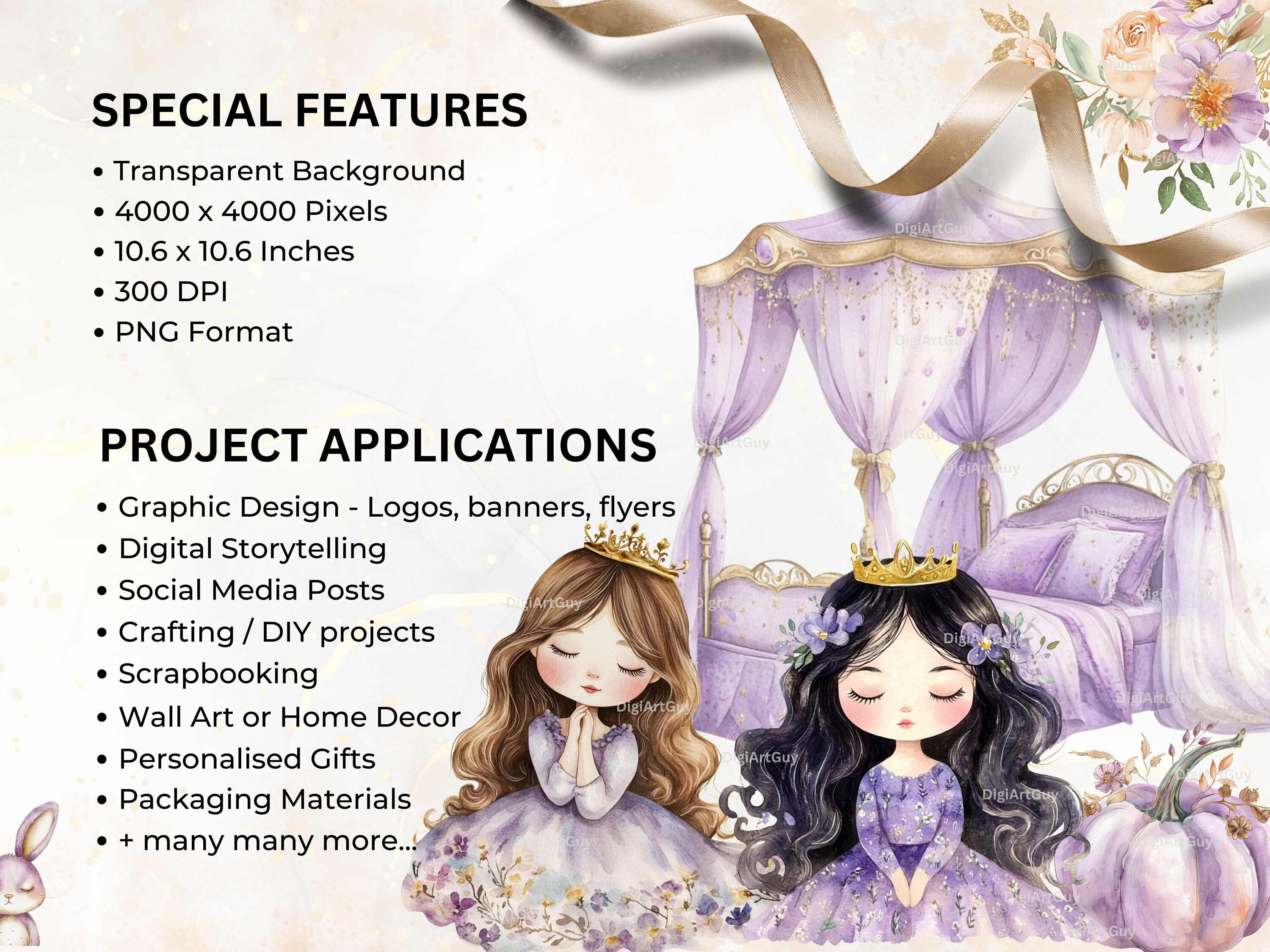 Lilac Princess Watercolor Clipart Cute Princess PNG Cinderella Clipart ...