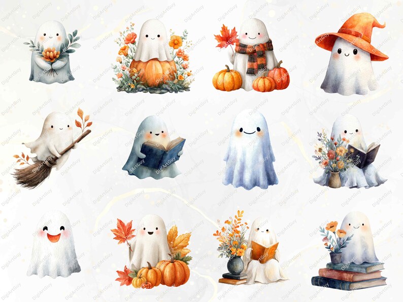 Watercolor Fall Ghost Clipart Cute Ghost Clipart Spooky Ghost and ...