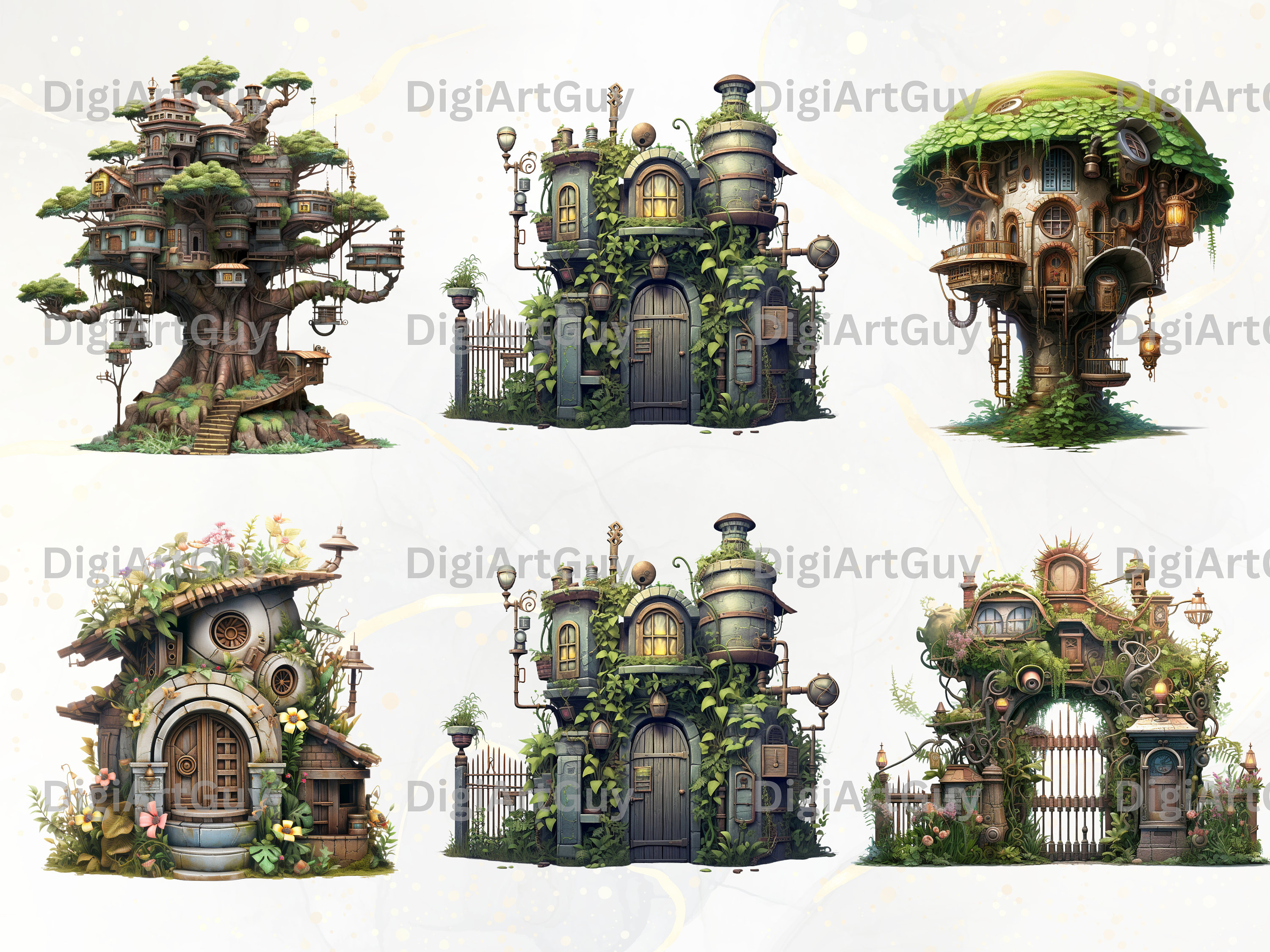 52 Steampunk Forest Clipart Bundle - Watercolor Steampunk Pngs ...