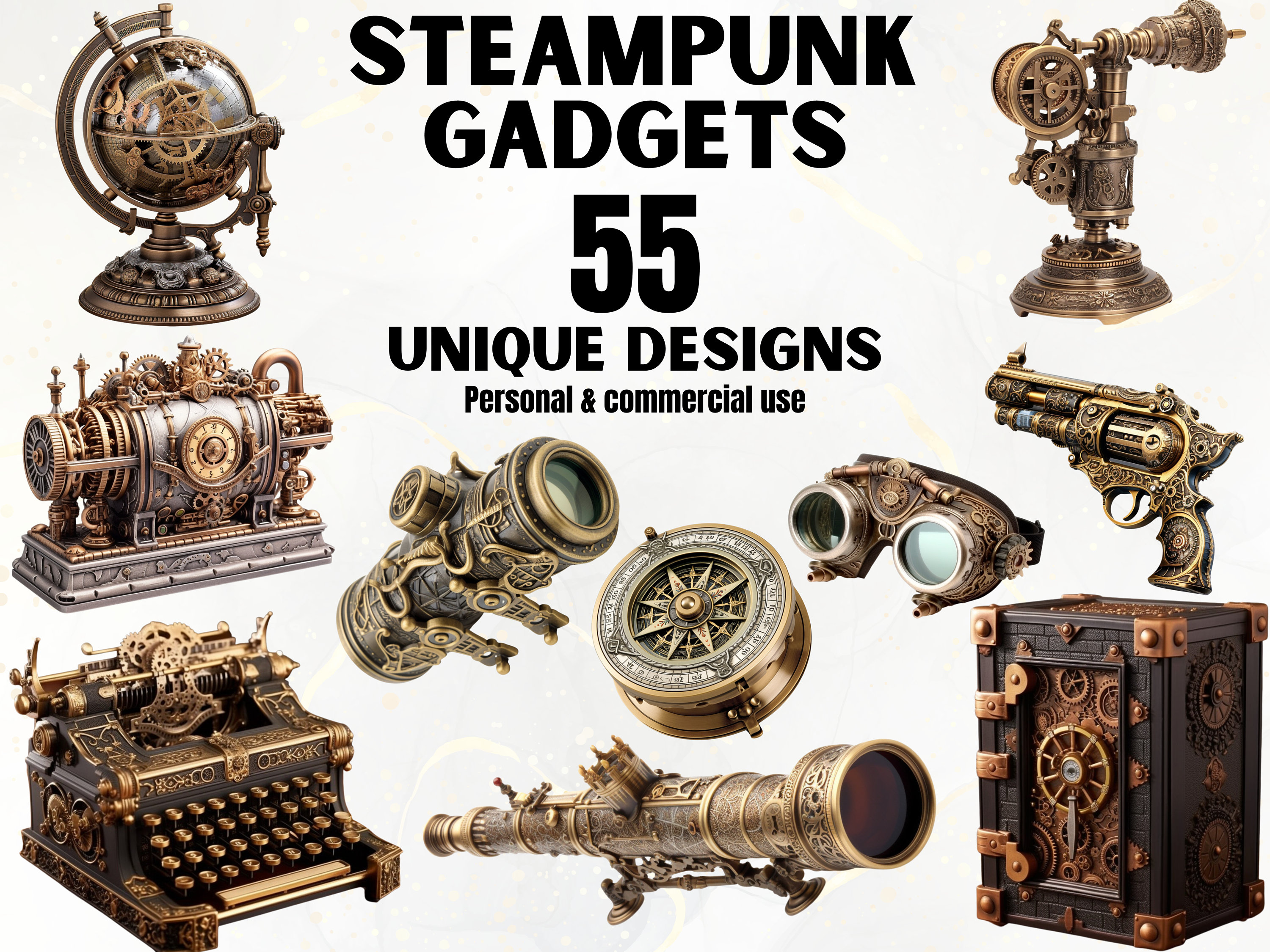 Steampunk Gadgets Clipart Bundle Watercolor Steampunk Clipart Victorian ...