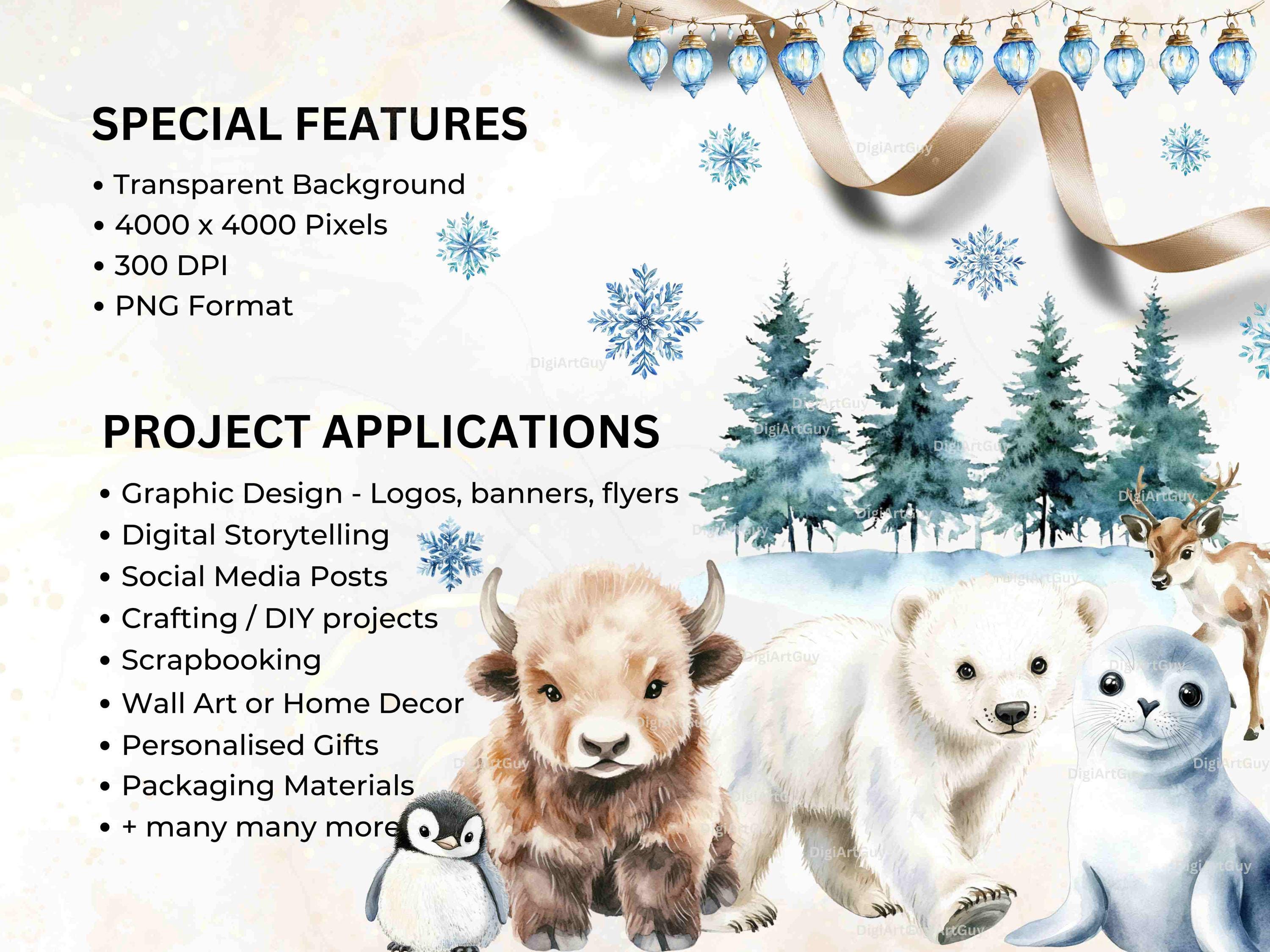 Arctic Animal Clipart Watercolor Winter Animal PNG Polar Animals Wild ...