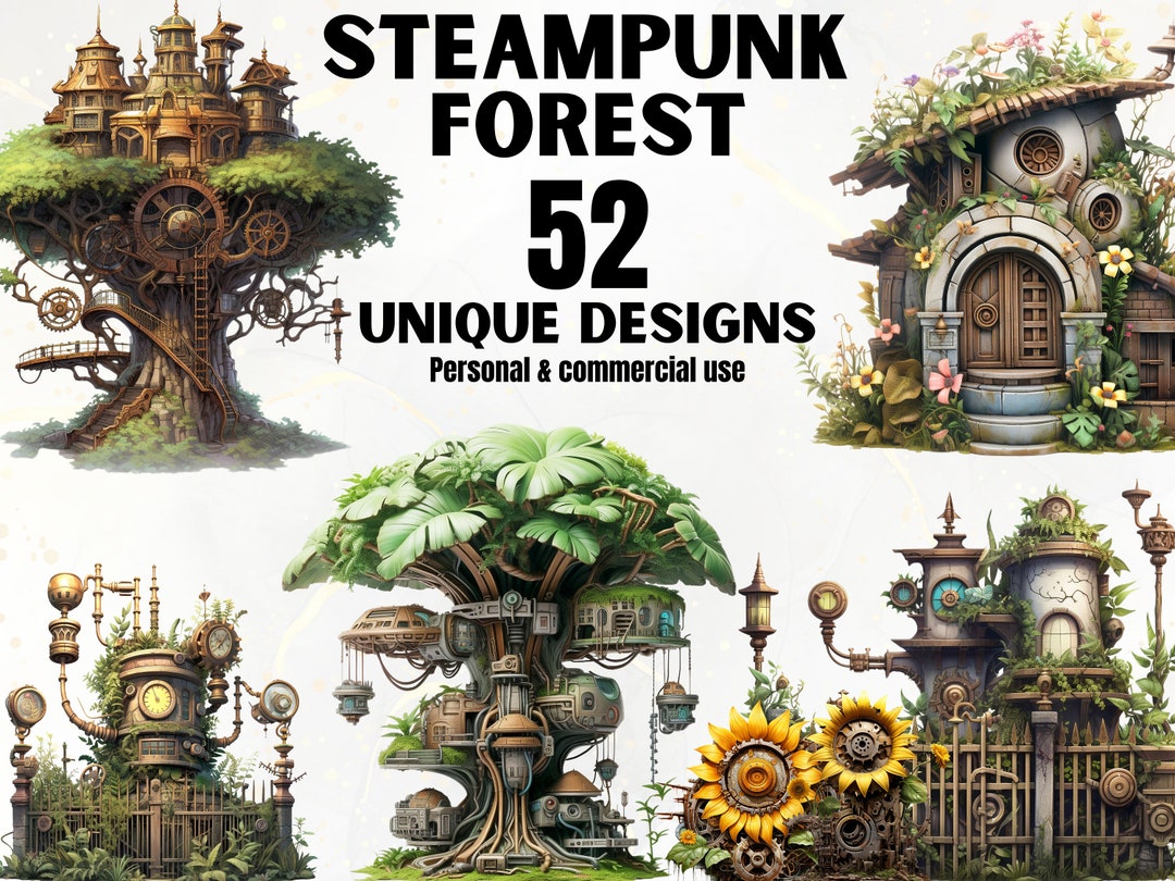 52 Steampunk Forest Clipart Bundle - Watercolor Steampunk Pngs ...