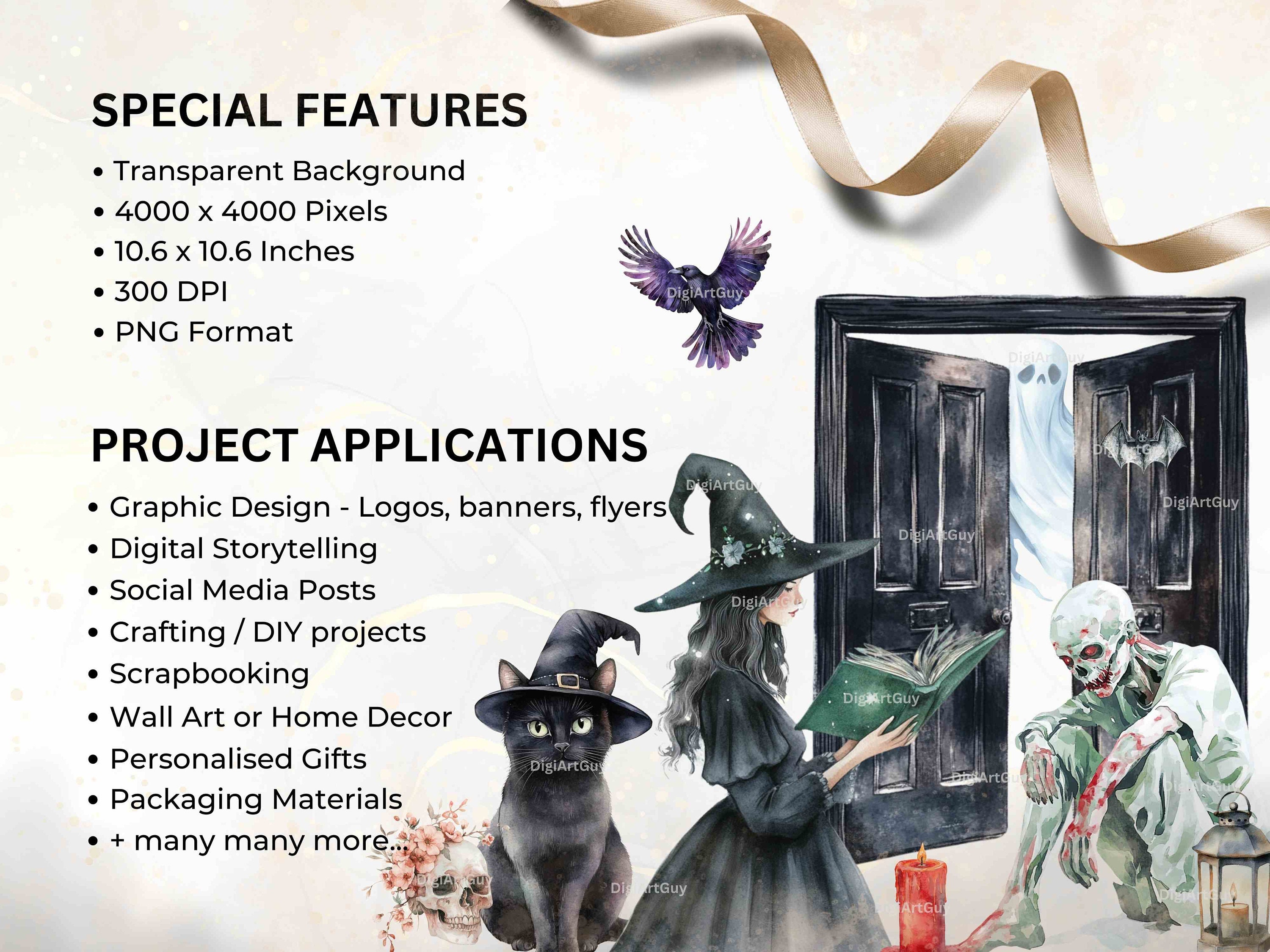 Haunted Whispers Clipart Cute Spooky Clipart Gothic PNG Watercolor ...