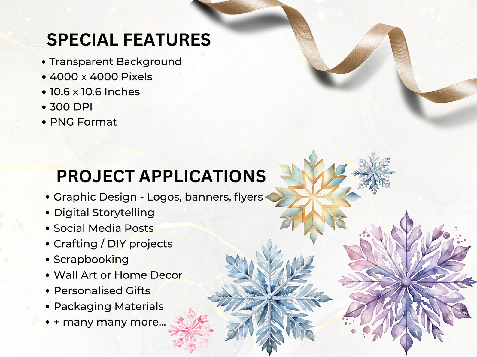 Snowflake Clipart Bundle - 94 Watercolor Winter Clipart Pngs, Winter ...