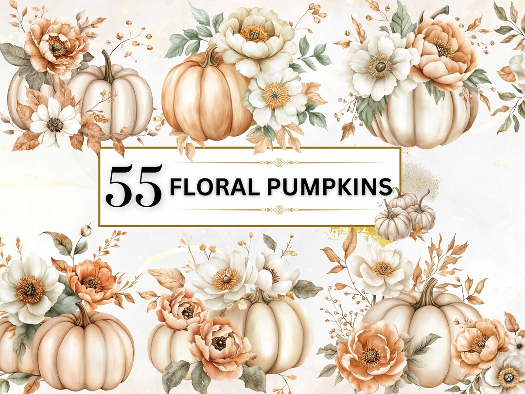 Floral Pumpkin Clipart Watercolor Autumn Clipart Flower Pumpkin PNG ...