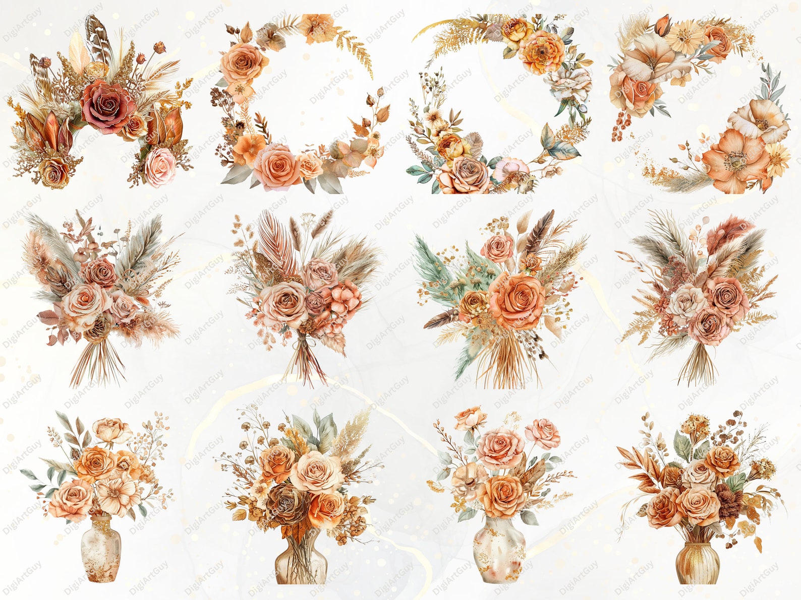 Boho Flower Clipart Watercolor Flower PNG Boho Floral Clipart Spring ...