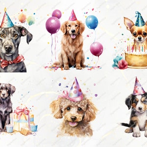 Dogs Clipart Bundle - 85 Birthday Pngs, Watercolor Birthday Clipart ...