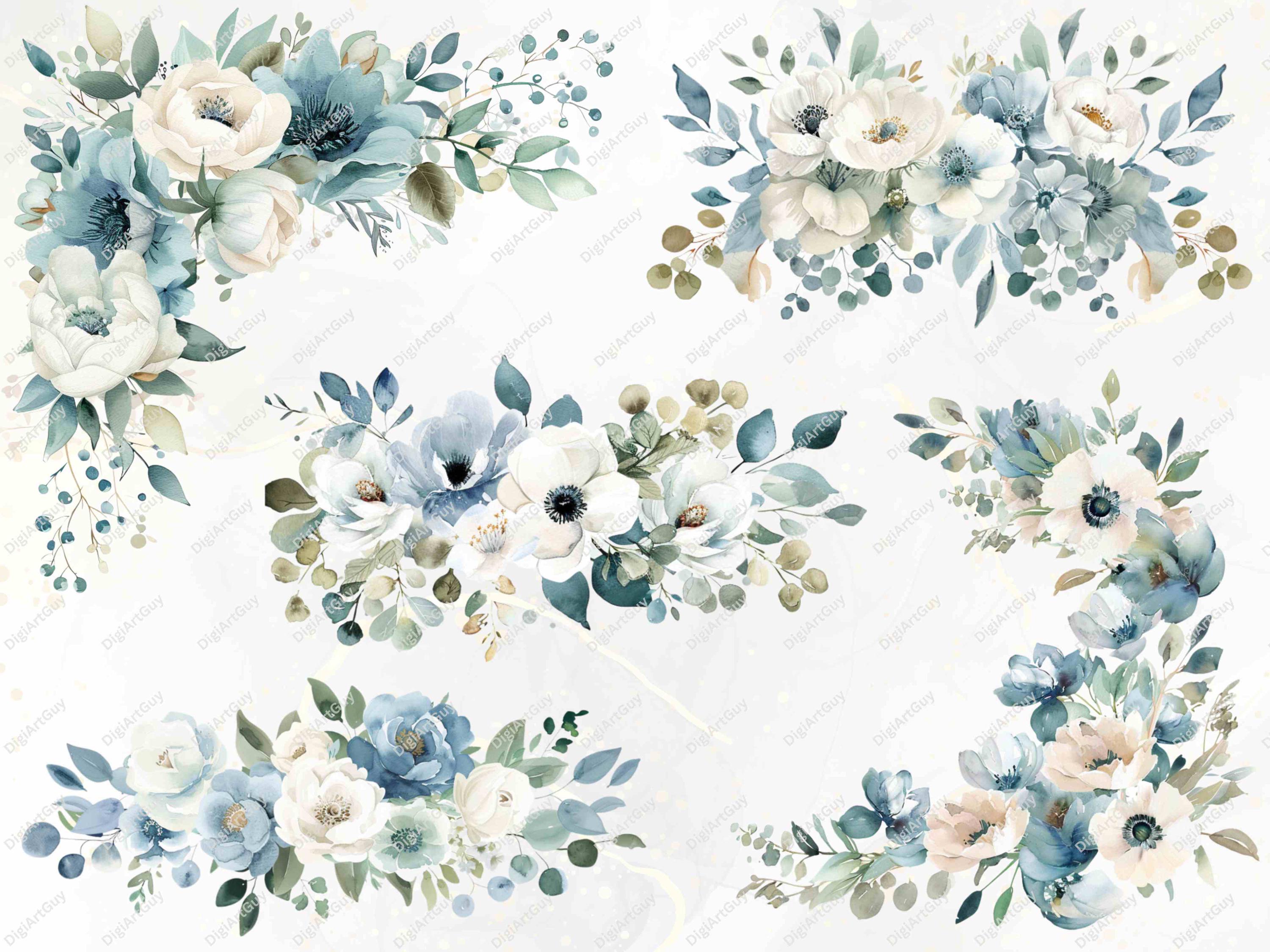 Winter Flower Clipart Watercolor Floral Clipart Blue Flower PNG Wedding ...