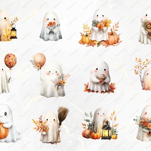 Watercolor Fall Ghost Clipart Cute Ghost Clipart Spooky Ghost and ...