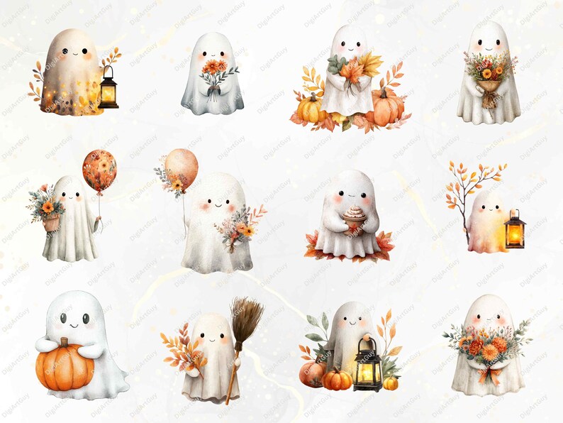 Watercolor Fall Ghost Clipart Cute Ghost Clipart Spooky Ghost and ...