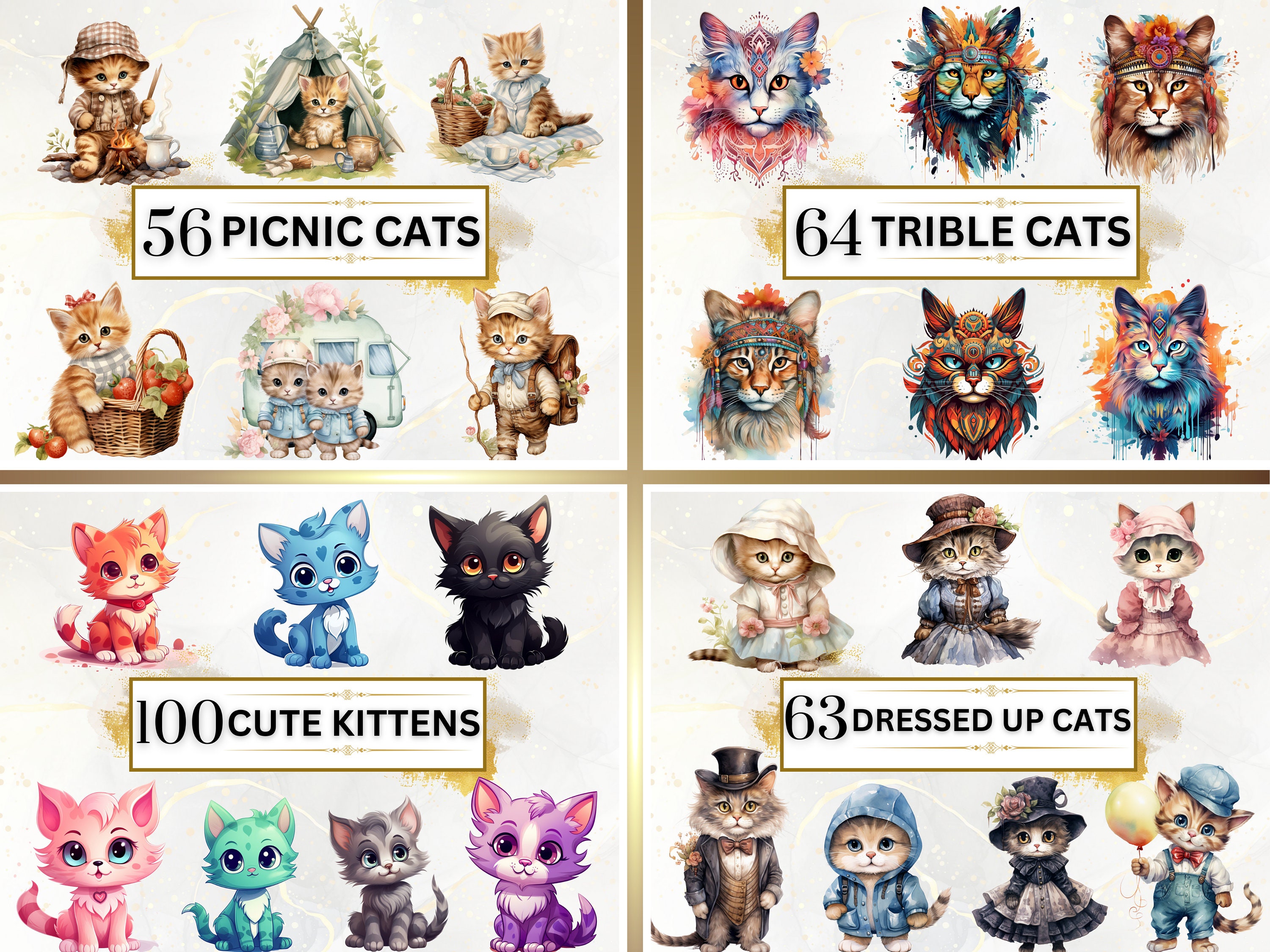 Cat PNG Mega Bundle 1000 Cat Clipart Pngs Watercolor - Etsy