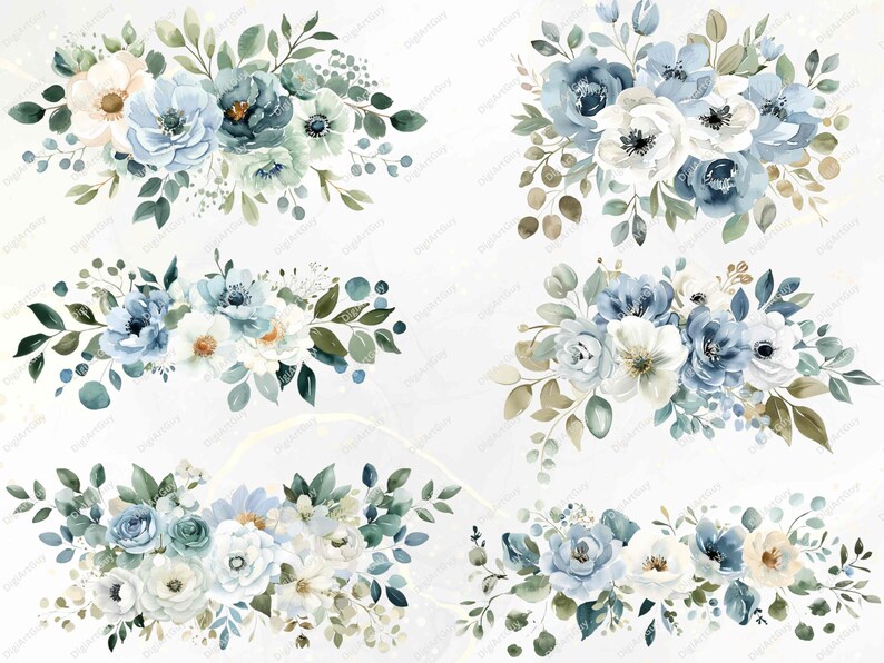 Winter Flower Clipart Watercolor Floral Clipart Blue Flower PNG Wedding ...