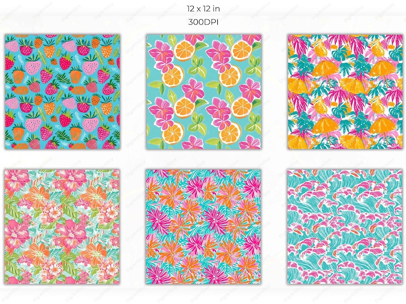 Summer Seamless Patterns Tropical Summer Digital Paper Floral ...