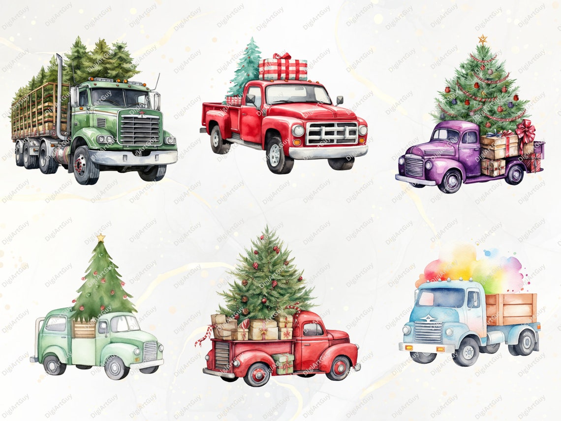 Watercolor Truck Clipart - 79 Watercolor Winter Clipart Pngs, Red Truck ...