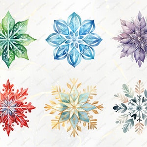 Snowflake Clipart Bundle - 94 Watercolor Winter Clipart Pngs, Winter ...