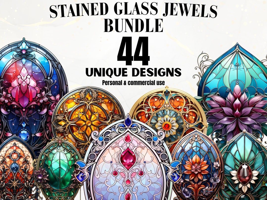 Stained Glass Jewels Clipart - Stained Glass Design Bundle, Digital ...