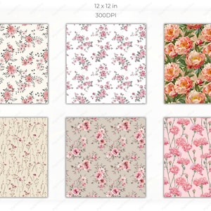 Pink Floral Seamless Pattern Roses Digital Paper Junk Journal Paper ...