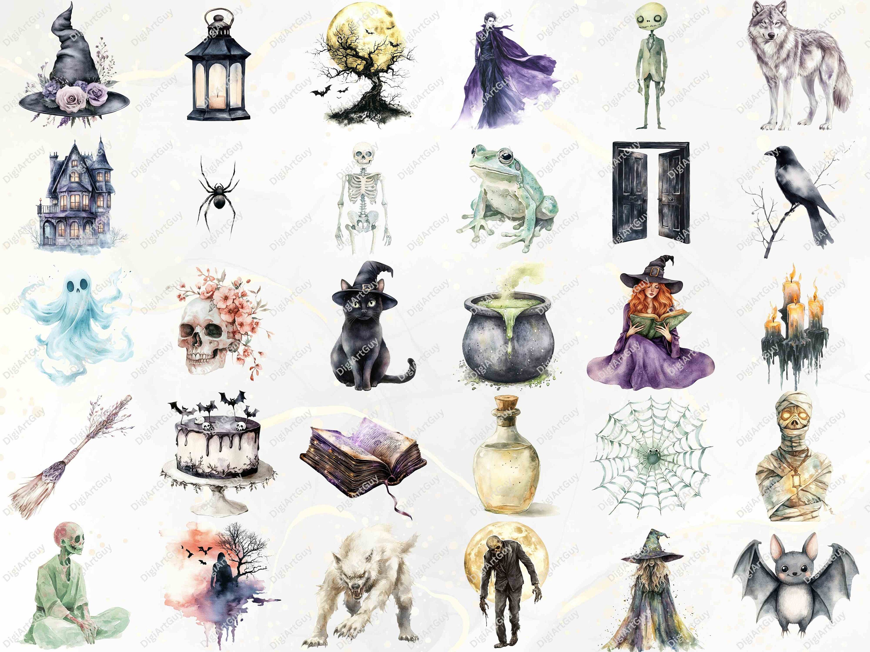 Haunted Whispers Clipart Cute Spooky Clipart Gothic PNG Watercolor ...