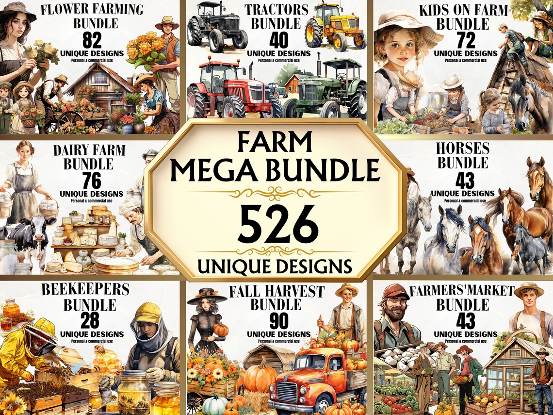 Tractors Clipart Bundle 40 Tractors Pngs Watercolor - Etsy