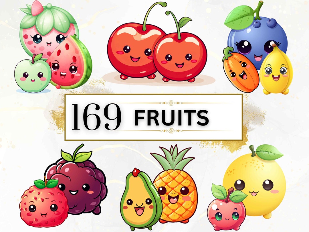 Kawaii Clipart Bundle - 169 Cute Kawaii PNG Clipart Set, Kawaii Food ...