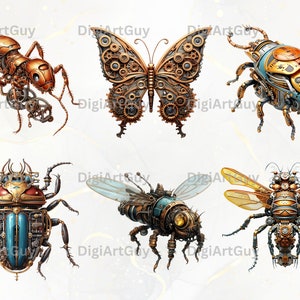 Steampunk Insects Clipart Bundle - 29 Watercolor Steampunk Pngs ...