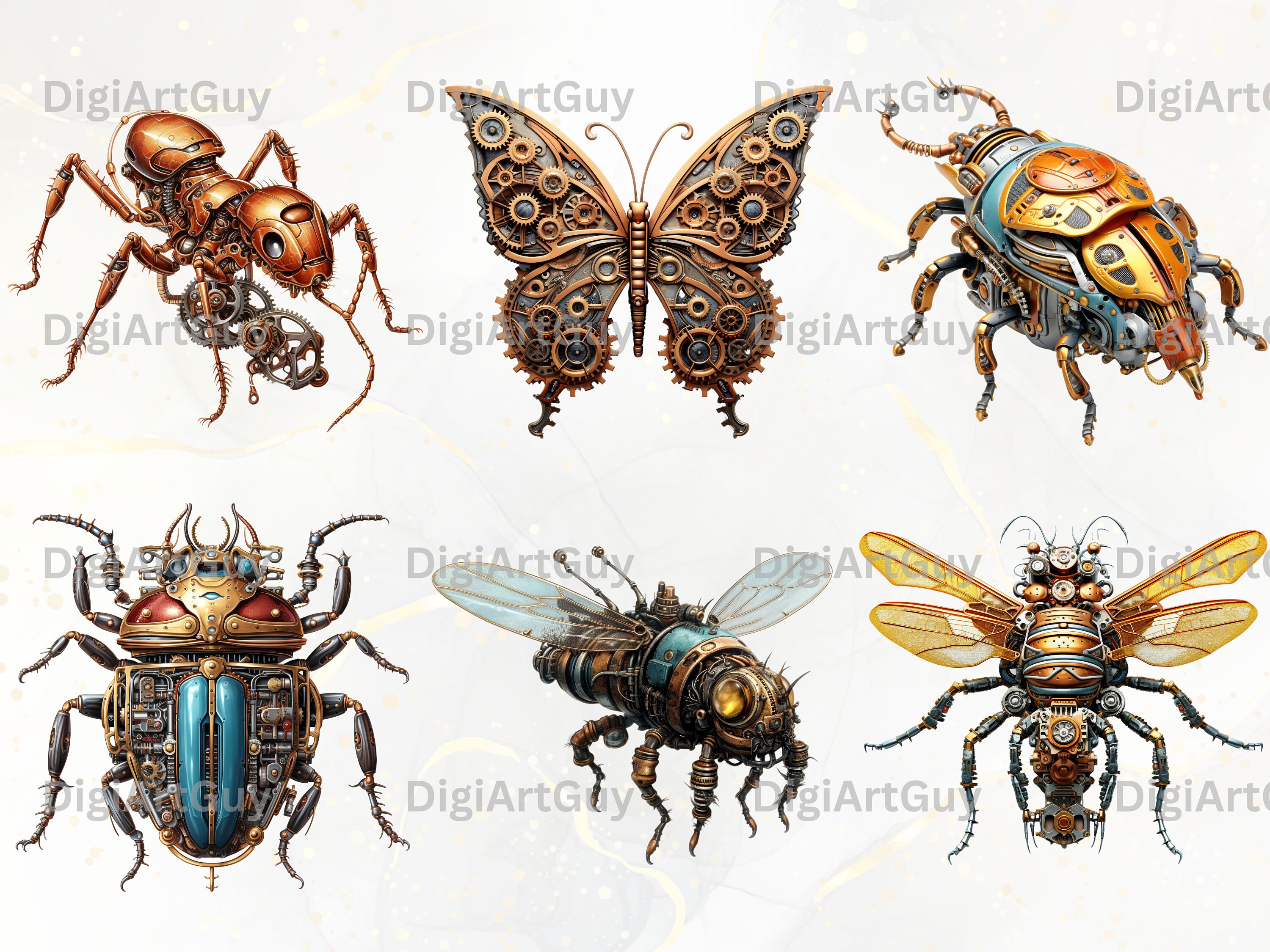 Steampunk Insects Clipart Bundle - 29 Watercolor Steampunk Pngs ...