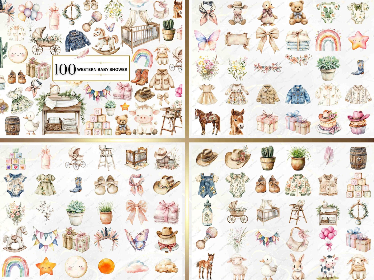 Western Mega Clipart Bundle Watercolor Western PNG Cowboy Clipart Farm ...