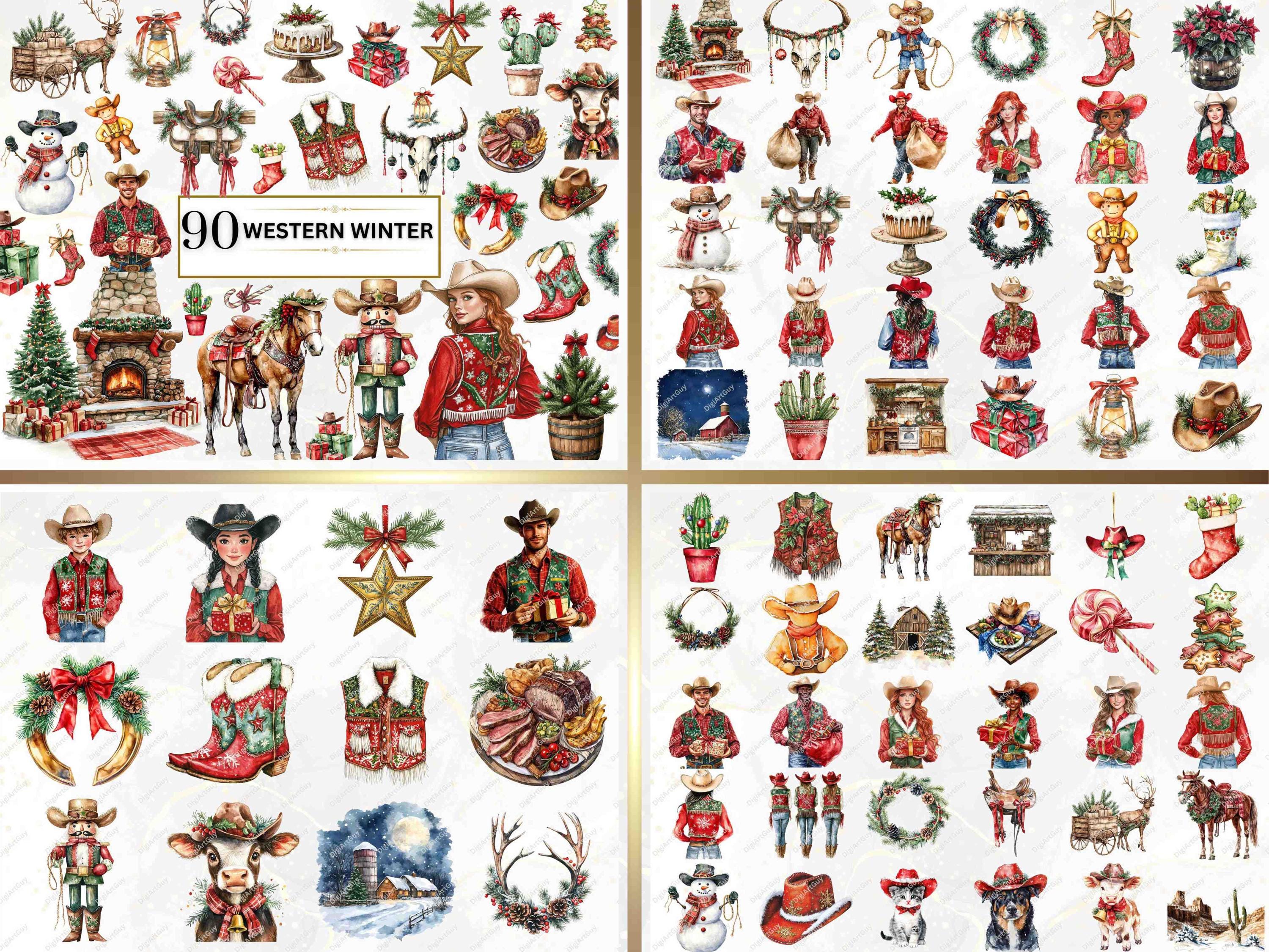 Western Mega Clipart Bundle Watercolor Western PNG Cowboy Clipart Farm ...