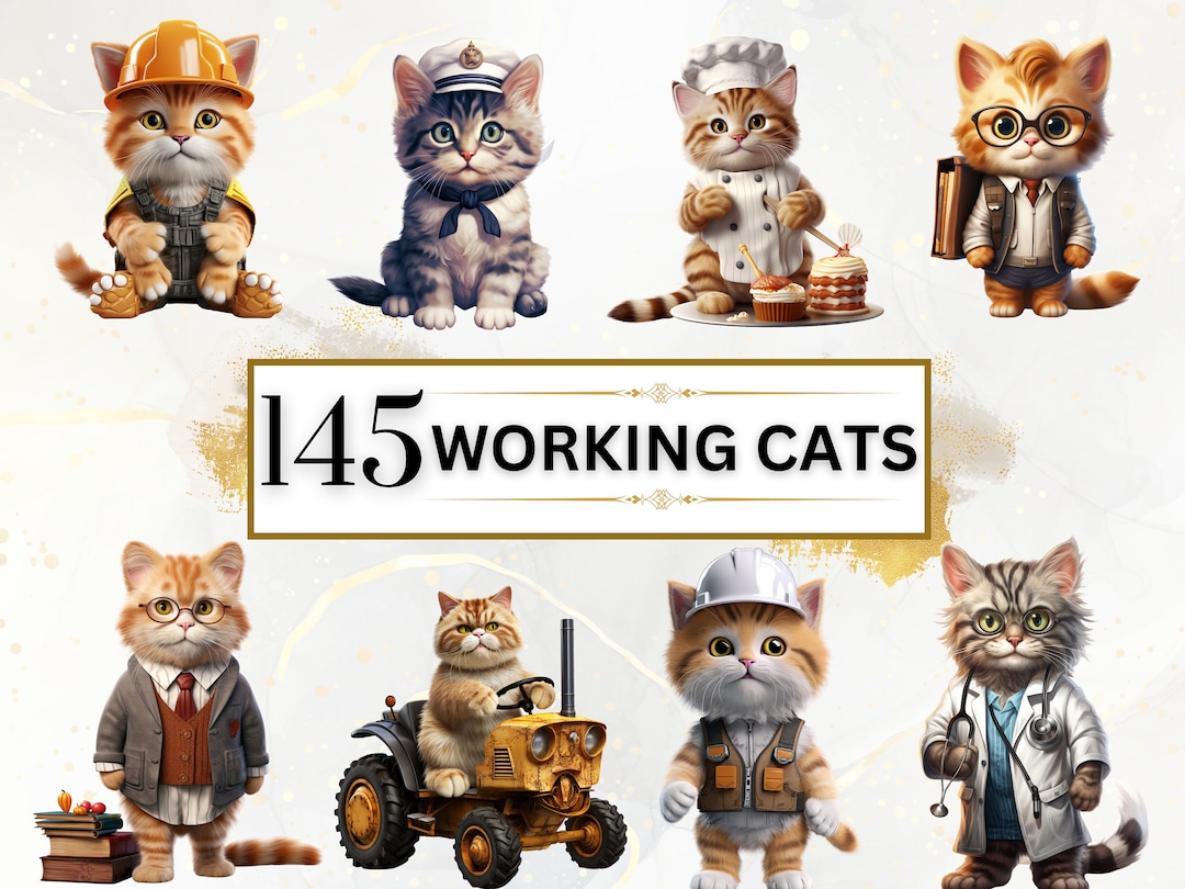 Working Cats PNG Bundle - 145 Cats Clipart Pngs, Cats Clipart, Animals ...