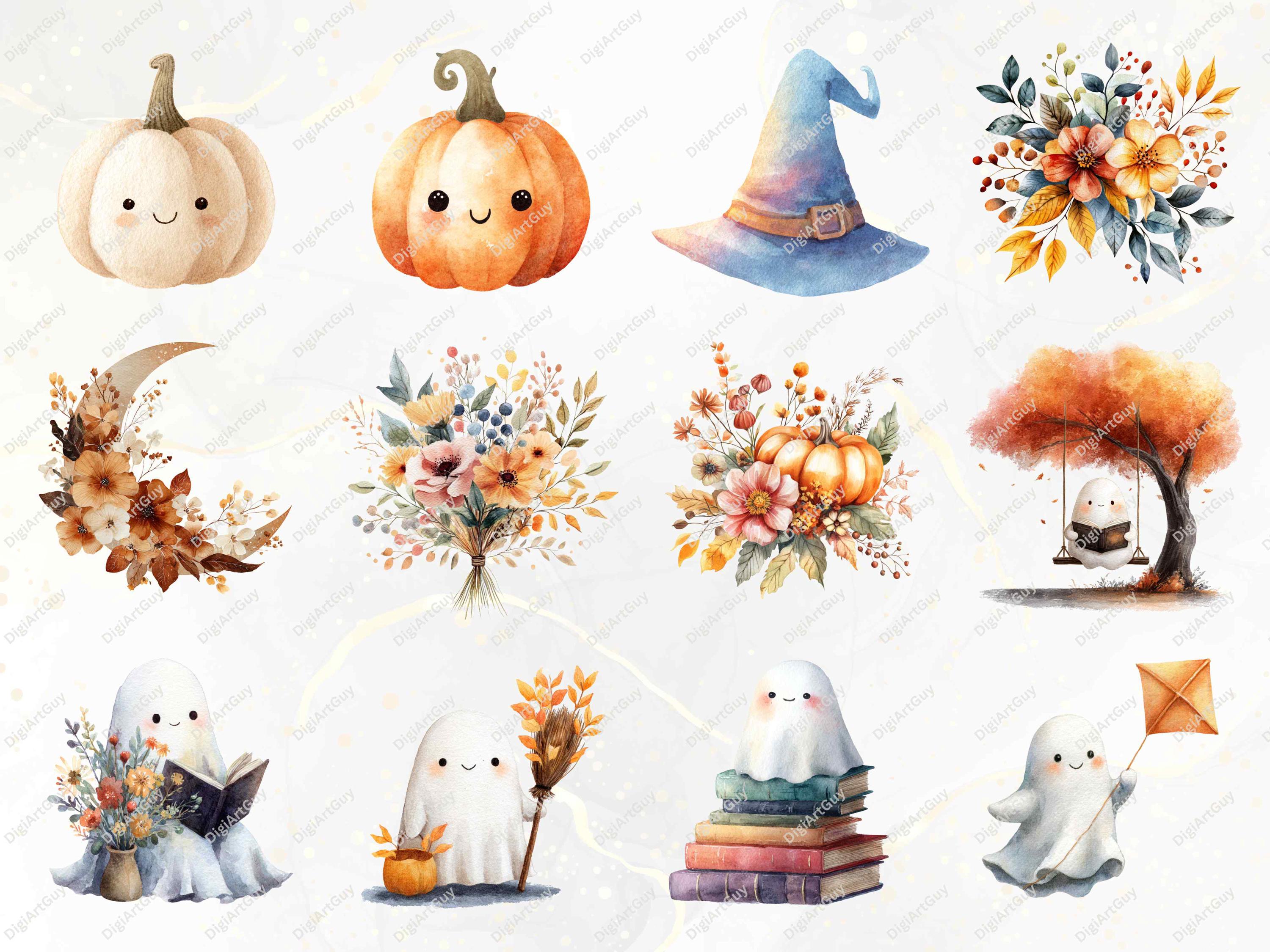 Watercolor Fall Ghost Clipart Cute Ghost Clipart Spooky Ghost and ...