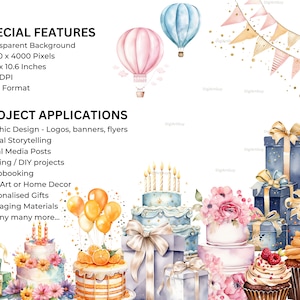 Birthday Clipart Bundle - 1400+ Birthday PNG, Watercolor Birthday ...