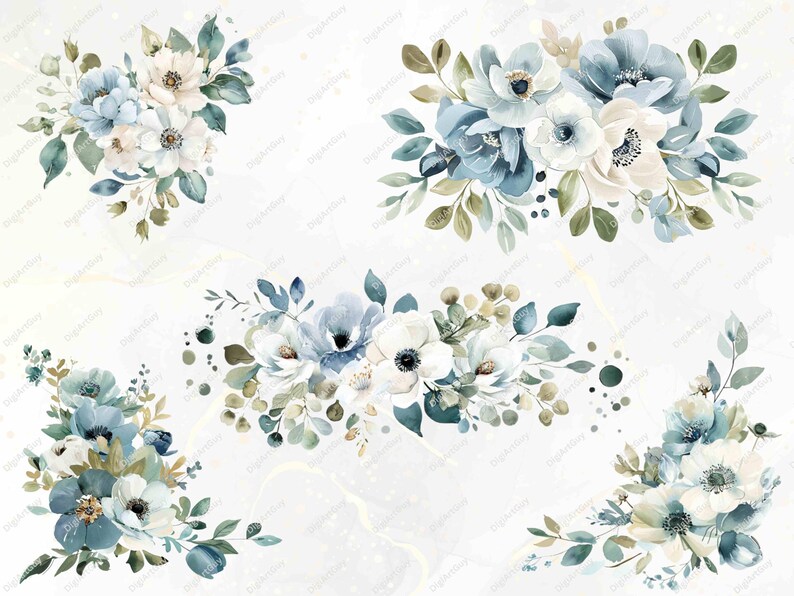 Winter Flower Clipart Watercolor Floral Clipart Blue Flower PNG Wedding ...