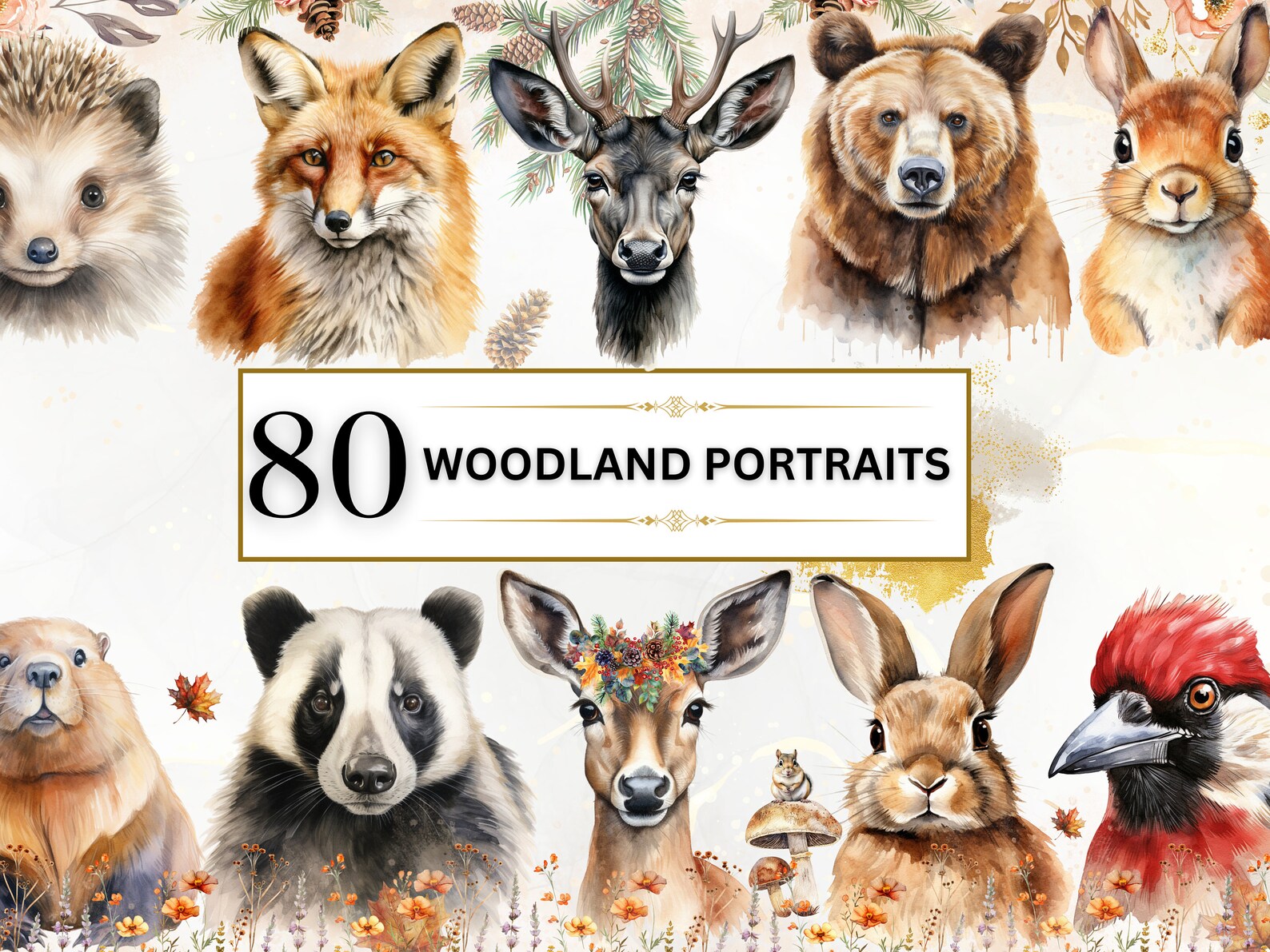 Woodland Clipart Watercolor Woodland Animals Clipart Animal Portraits ...