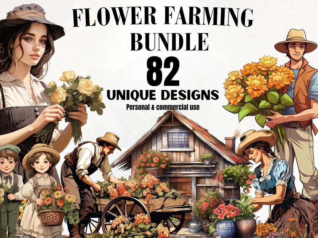 Flower Farming Clipart Bundle - 82 Pngs, Flower Farming Pngs, Nursery ...