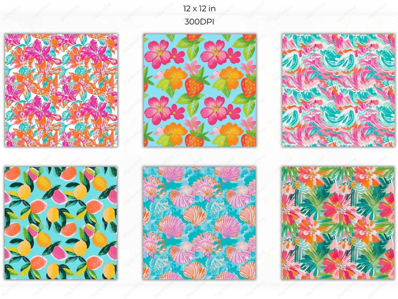 Summer Seamless Patterns Tropical Summer Digital Paper Floral ...