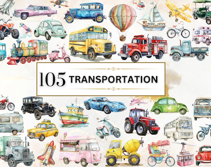 WATERCOLOR CLIPART, Cars Vehicles Art Scrapbooking Library Png ...
