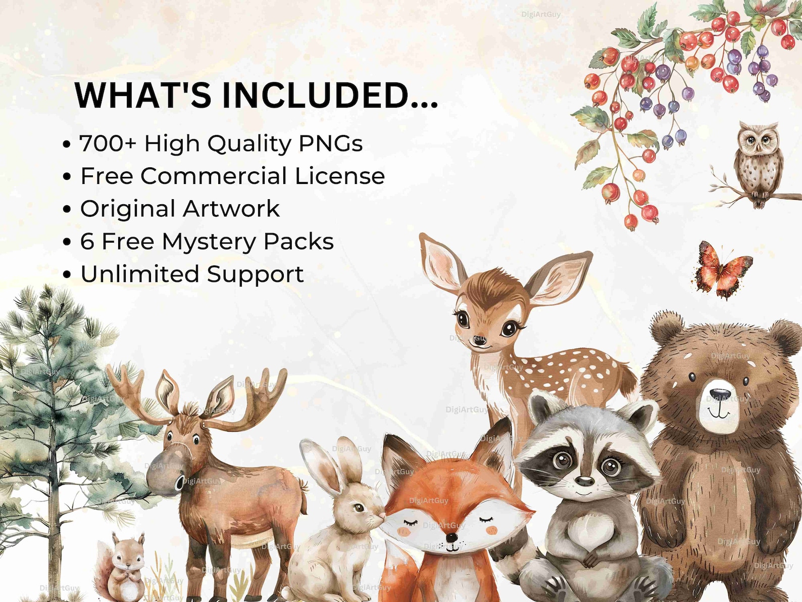 Woodland Mega Clipart Bundle Watercolor Woodland Animal Clipart Cute ...