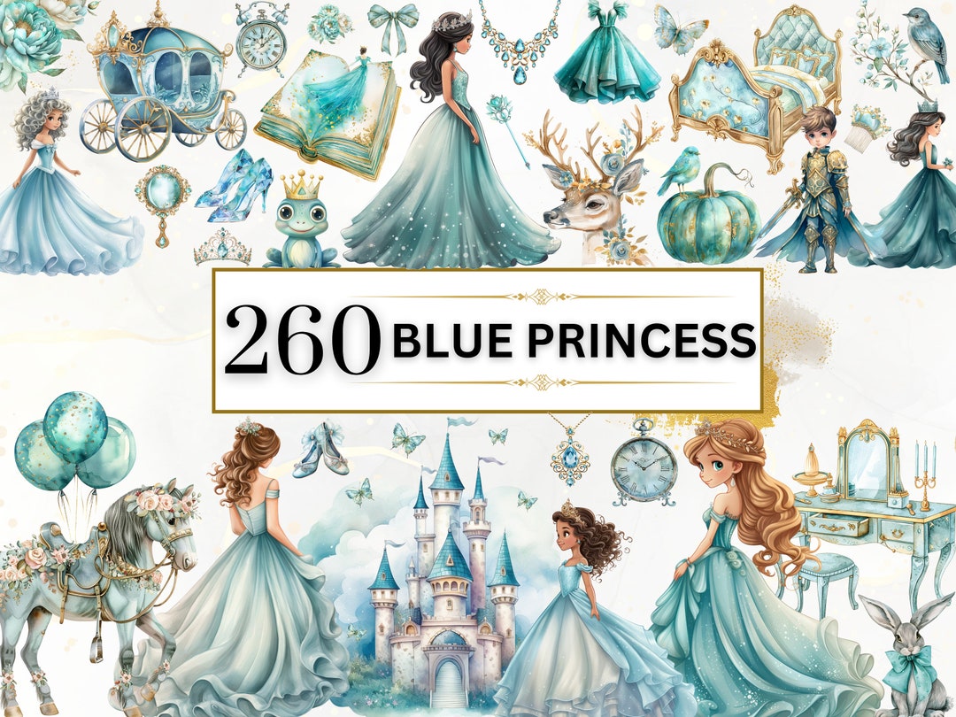 Watercolor Princess Clipart Cute Princess PNG Fairy Tale Clipart Castle ...